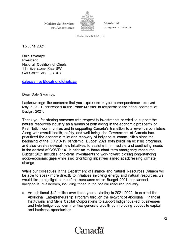 The Honourable Marc Miller, PC, MP writes to the NCC - National ...